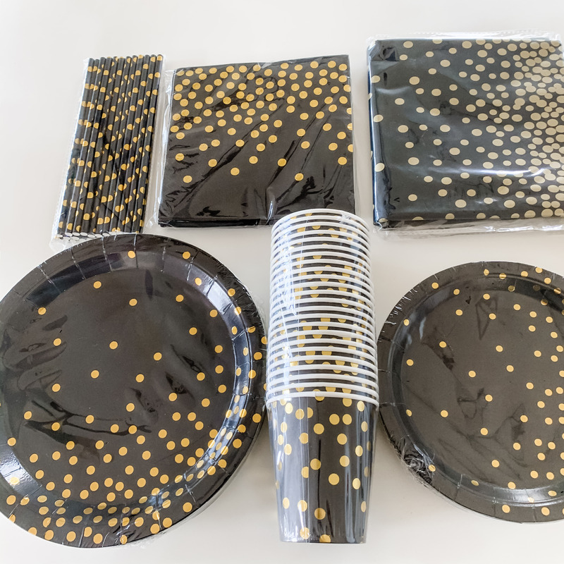 24 Person 192pc Black/Gold - Paper Party Plate Set